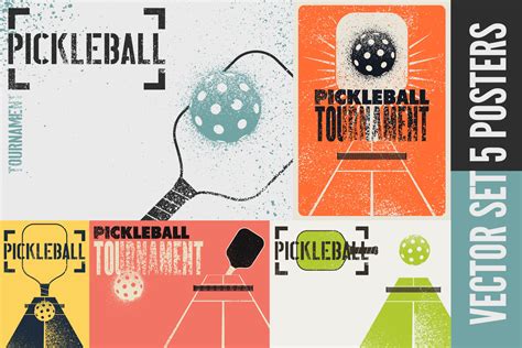 Pickleball Grunge Vector Poster Set A Sport Illustration By Popashop