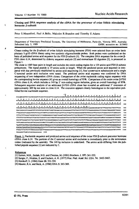 pdf cloning and dna sequence analysis of the cdna for the precursor