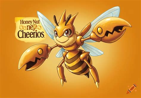 Cartoon Illustration Of A Beescizor Hybrid Character Flying Next To A