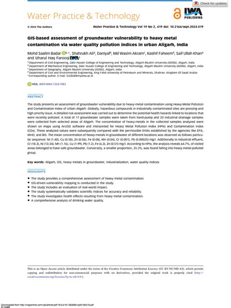 Gis Based Assessment Of Groundwater Vulnerability To Heavy Metal