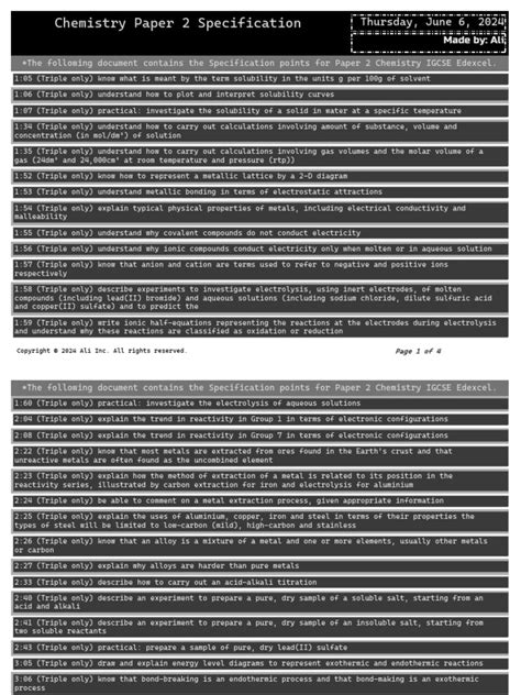 Igcse Edexcel Paper 2 Chemistry Only Spec Pdf Chemical Reactions Solubility