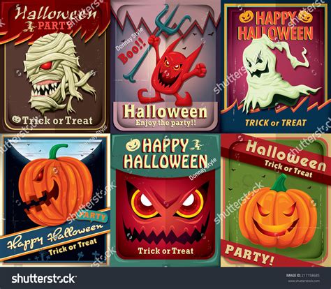 Vintage Halloween Poster Design Set Stock Vector Royalty Free