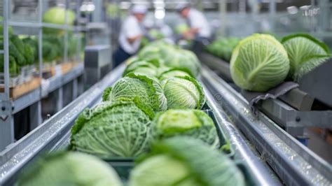 Efficient Cabbage Packaging Process In A Modern Facility Stock