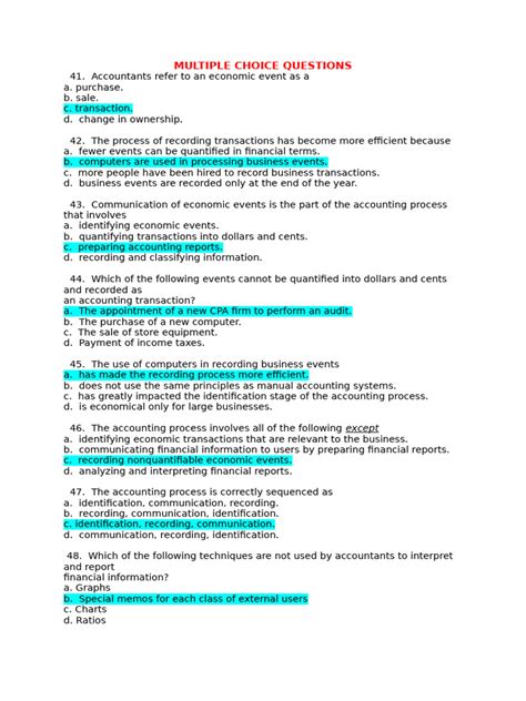 Multiple Choices Accounting Principle | PDF | Equity (Finance) | Generally Accepted Accounting ...