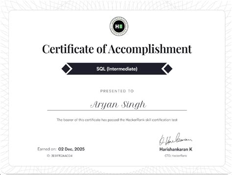 Hackerrankcertified Sqlintermediate Certifiedskills Techmilestone