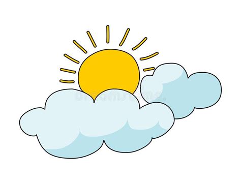 Zon En Wolken Illustreren Illustratie Illustratie Vector Geïsoleerd