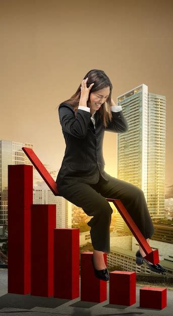 Premium Photo Asian Businesswoman Sitting On Decreasing Graph With Frustrated Expression