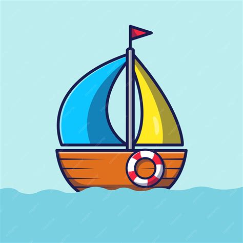 Barco De Vela En La Ilustración De Dibujos Animados Del Océano Vector