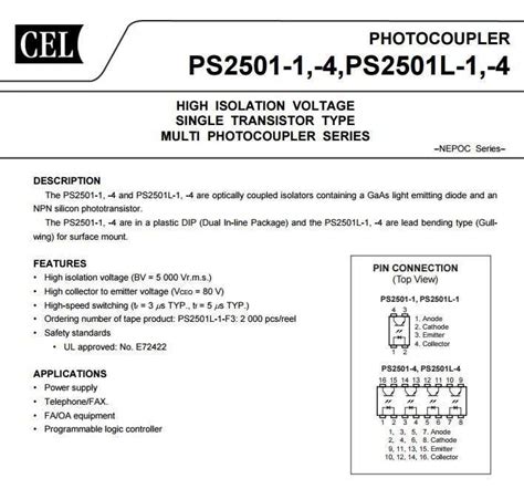 Explore The Nec Optocoupler 2501 Datasheet Features Specifications And Applications