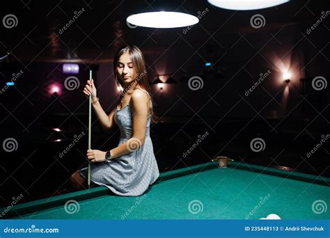Portrait Of A Stunning Woman And Billiards Table Stock Image Image Of