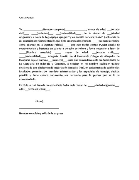 Carta Poder De Representacion Carta Poder Yo Nombre