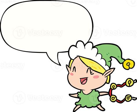 Cartoon Happy Christmas Elf With Speech Bubble 45208297 Png