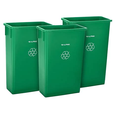 Alpine Industries Polypropylene Recycling Bin 23 Gallon Green 3pack