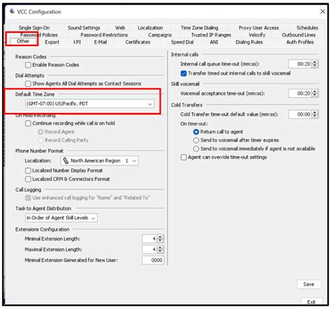 Administrator Defining The Time Zone In Vcc Configuration