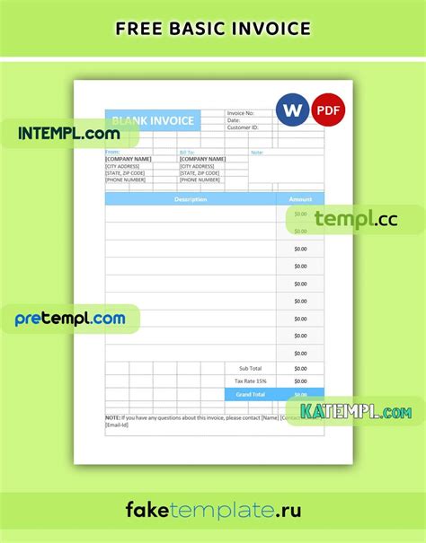 Free Basic Invoice Word And Pdf Download Template Intempl