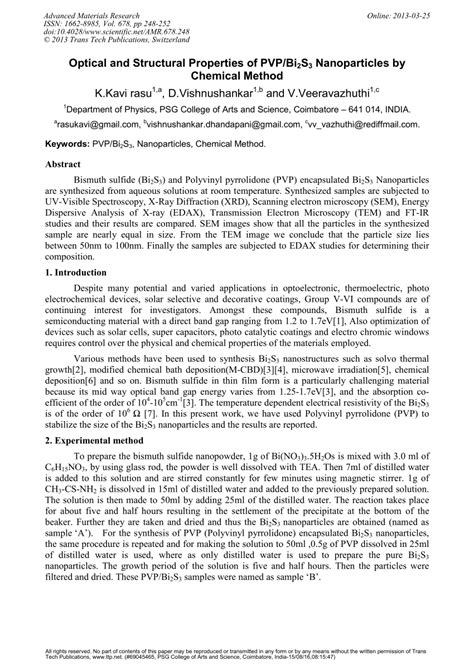 Pdf Optical And Structural Properties Of Pvpbi2s3 Nanoparticles By Chemical Method