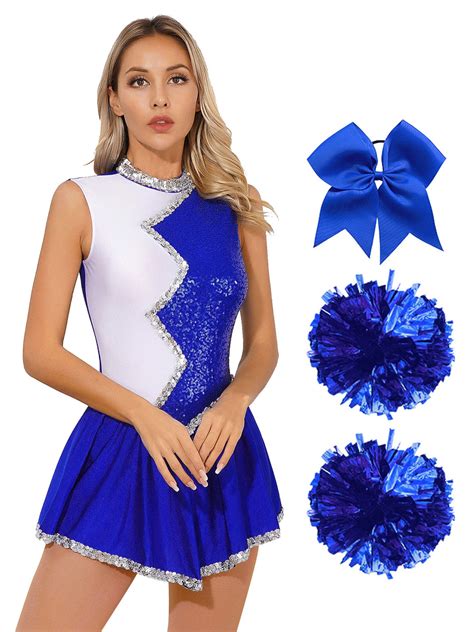 Doomiva Cheerleading Outfits Adult Women Sequin Sleeveless Cheer Leader