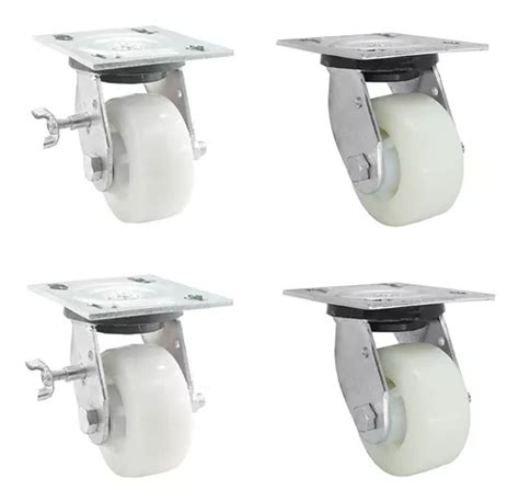 4 Rodízio Giratório Com E Sem Freio Roda Nylon 100mm 1600kg