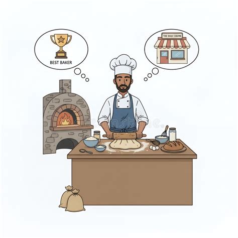 Cartoon Drawing Of A Male Baker In A Chef S Hat And Apron Rolling Out