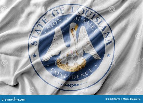 Waving Detailed National Us Country State Flag Of Louisiana Seal Stock