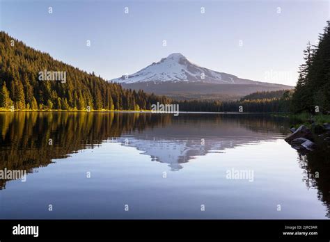 Mount Hood Reflection In Trillium Lake Oregon Usa Beautiful Natural