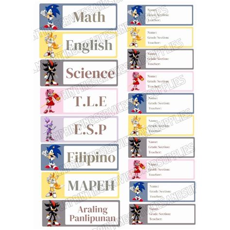Lmprintingservicesandsupplies Notebook Label Sticker Label Subject Sticker Sonic Themed