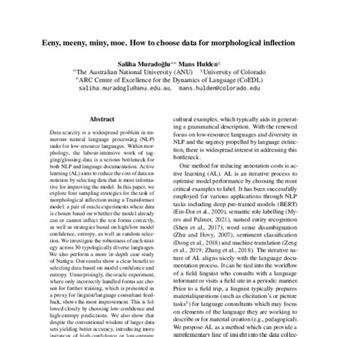 Eeny Meeny Miny Moe How To Choose Data For Morphological Inflection Acl Anthology