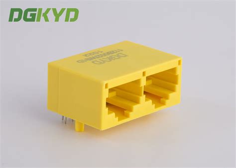 Cat 5 Rj45 Dual Port Jack 8 Pin Modular Connector Yellow Plastic Housing