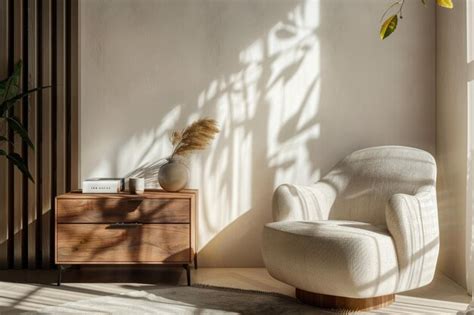 light relax interior with armchair coffee table drawer and mockup wall