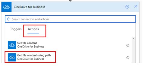 get file content using path action in onedrive for business connector