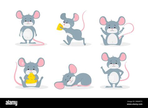 Cute Mouse Flat Icon Set Stock Vector Image And Art Alamy