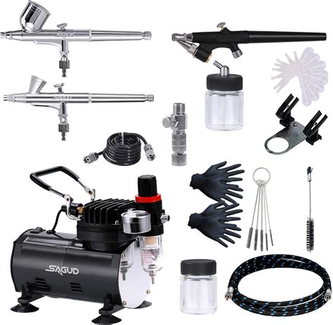 Sagud Airbrush Kit With Compressor Air Brush Compressor Set With 3 Professional Air