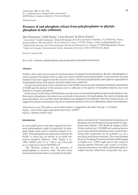 Pdf Presence Of Phosphate Release From Polyphosphates Or Phytate