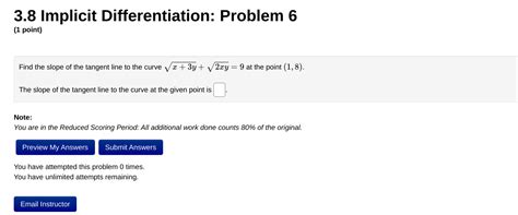 Solved 38 Implicit Differentiation Problem 6 1 Point