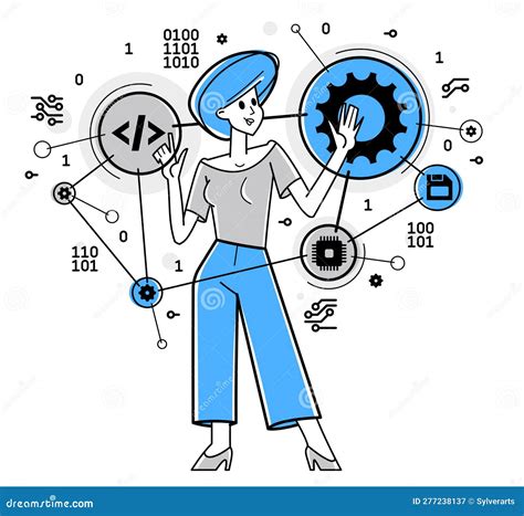 computer engineer in work vector outline illustration programmer and