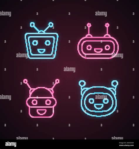 Chatbots Neon Light Icons Set Talkbots Laughing Virtual Assistants Collection Conversational