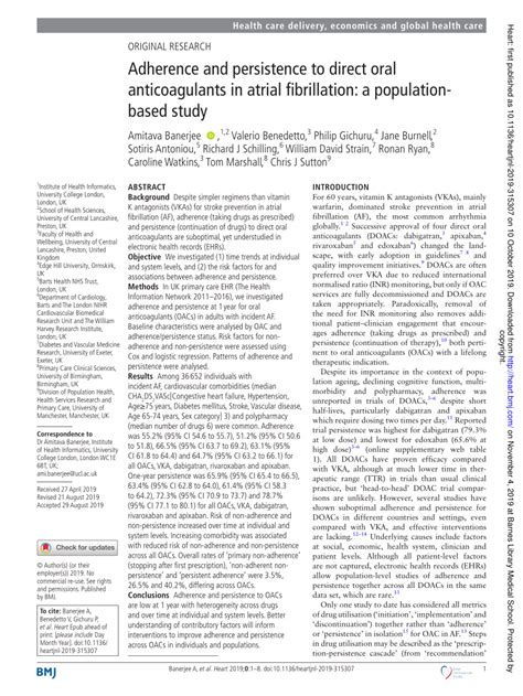Pdf Adherence And Persistence To Direct Oral Anticoagulants In Atrial Fibrillation A
