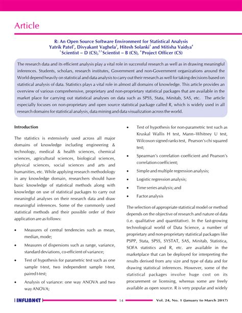 Pdf R An Open Source Software Environment For Statistical Analysis