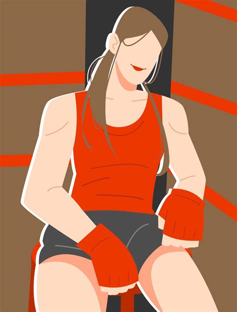Fighting Girl Is Sitting Resting On The Side Of The Ring Boxer Concept