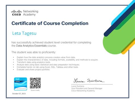 completed data analytic essentials course by cisco leta tagesu bsc