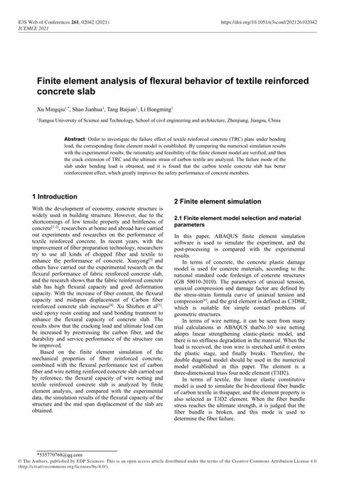 Pdf Finite Element Analysis Of Flexural Behavior Of Textile