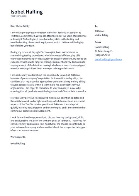 Test Technician Cover Letter Examples And Templates