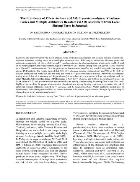 Pdf The Prevalence Of Vibrio Cholerae And Vibrio Parahaemolyticus