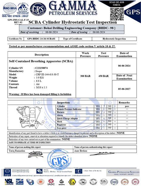 Scba Cylinder Hydrostatic Test Pdf Underwater Diving Pressure