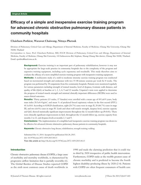 Pdf Efficacy Of A Simple And Inexpensive Exercise Training Program