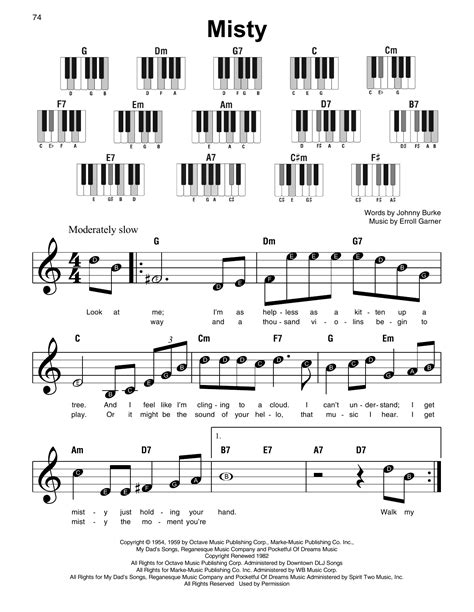 Misty By Johnny Mathis Sheet Music For Super Easy Piano At Sheet Music