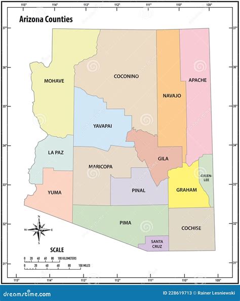 Arizona Administrative Map Counties Map Of Arizona With Different