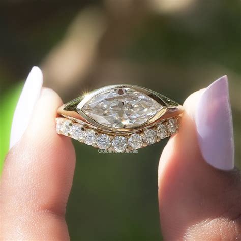Solitaire Bezel Set Moissanite Ring Marquise Moissanite Ring Set