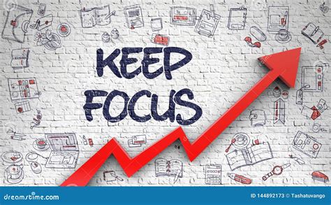 Keep Focus Drawn On White Brickwall 3d Stock Illustration