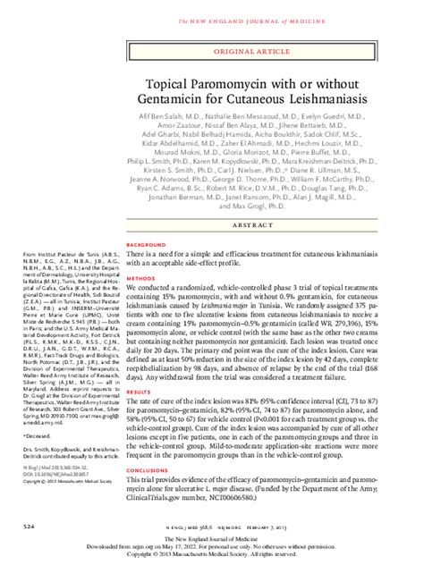 Pdf Topical Paromomycin With Or Without Gentamicin For Cutaneous